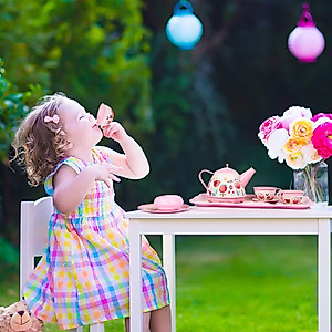 Kids Tea Set for Little Girls, Princess Tea Party Set for Toddlers Tea Time Pretend Toy with Metal Teapots Cups Plates Coasters Spoons Carry Case, Kids Kitchen Pretend Play Toys for Girls Age 3 4 5 6