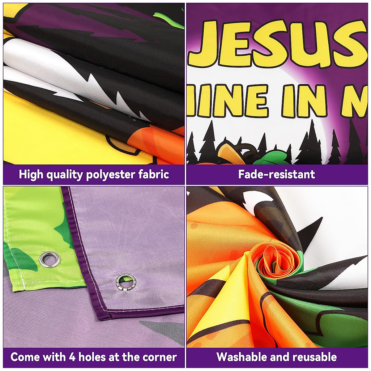 Halloween Christian Pumpkin Backdrop Banner Let Jesus Light Your Way Party Decor Halloween Jesus Pumpkin Background Wall Decor Halloween Religious Supplies for Kids Sunday School Decor 71 x 43 inch