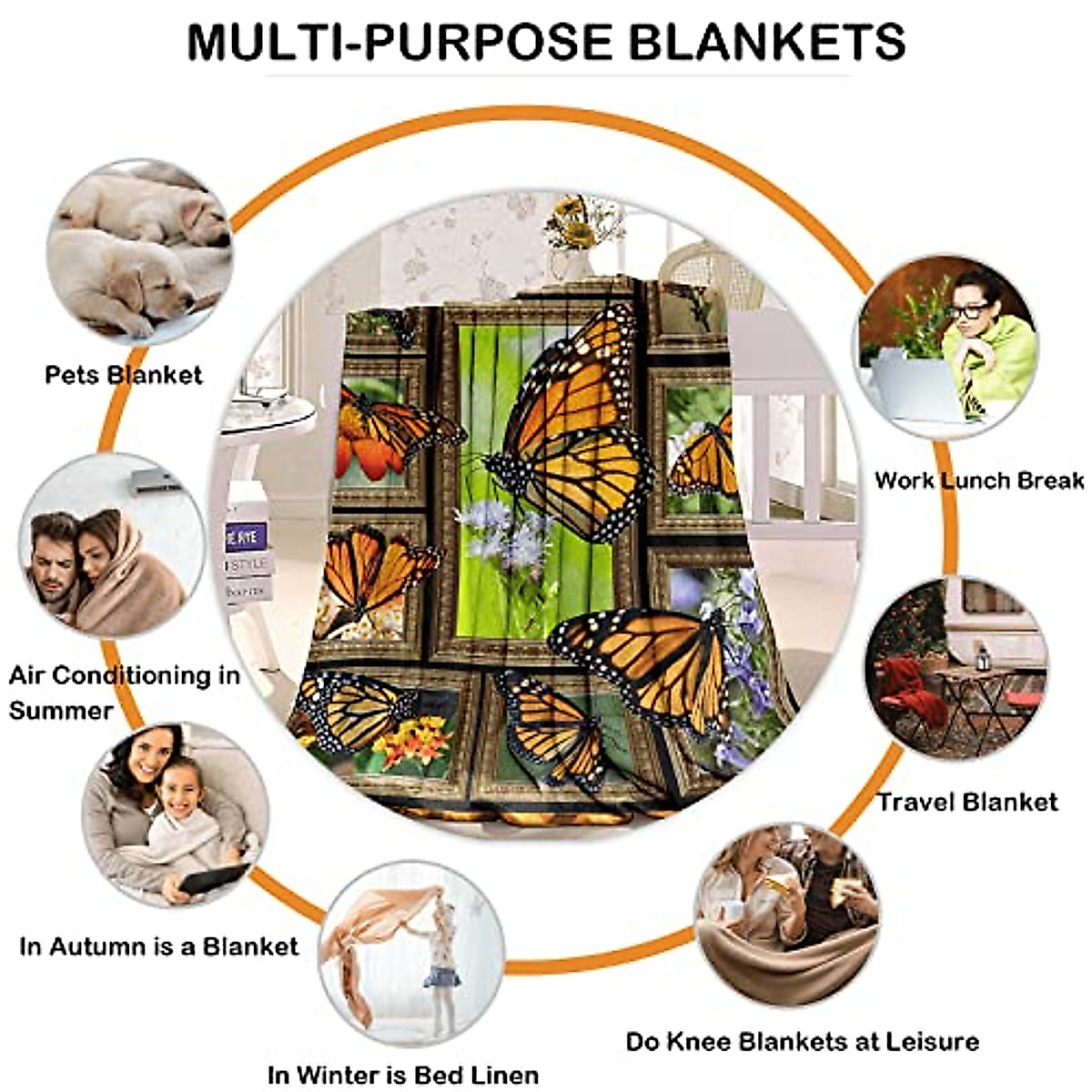 Butterfly Throw Blanket for Womens, Butterfly Gifts for Buttefly Lover, Soft Cozy Lightweight Warm Fleece Flannel Blankets and Throws for Christmas Valentines ( 60" x 80", Yellow)