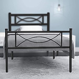 Platform Steel Bed Frame Twin Size Bed Mattress Foundation Support with Headboard and Footboard No Box Spring Need Metal Platform