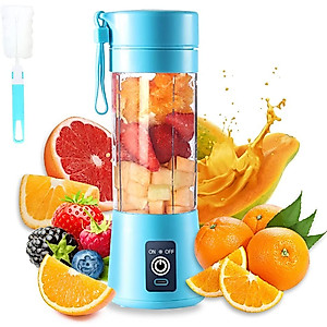 Portable Blender USB Rechargeable Best Personal Blender for Shakes and Smoothies, with 4 Ultra-sharp Blades for Travel, Office & Sports (Blue)