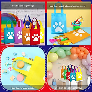 24 Pcs Paw Print Bags Paw Print Treat Bags with Handle Non Woven Cat Gift Bag Paw Goodie Bags Cat Gift Wrap Bags Reusable Paw Candy Bag for Pet Dog Birthday Party Favors Baby Shower (Simple Style)