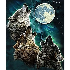 Dawhud Direct III Howling Wolf Fleece Blanket for Bed, 75" x 90" Queen Size Moon Fleece Throw Blanket for Women, Men and Kids - Super Soft Plush Wolf Blanket Throw Plush Blanket Wolf Gifts
