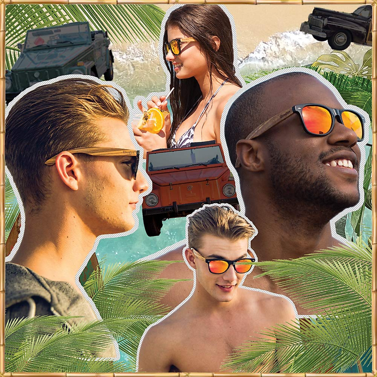 Woodies Zebra Wood Sunglasses with Orange Mirrored Polarized Lens and Real Wooden Frame for Men and Women | 100% UVA/UVB Protection