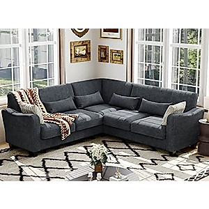 Belffin Small Sectional Sofa Fabric Couch with Chaise Reversible Corner Couch Furniture L-Shaped 4 Seater Sofas Bluish Grey