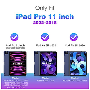 DTTO for iPad Pro 11 inch 4th/3rd/2nd/1st Generation 2022/2021/2020/2018 Case, Smart Slim Trifold Stand Soft TPU Back Cover with Built-in Pencil Holder, Also Fit iPad Air 5/4,Navy Blue