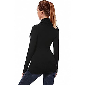 AmélieBoutik Women Crossover Cable Knit V Neck Long Sleeve Pullover Sweater (Black Medium)