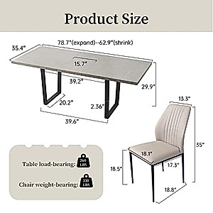 ZckyCine Modern Mid-Century Dining Table Set for 6-8 People Kitchen Dining Room Table Set Extendable Wood Dining Table and 6 Upholstered Chairs, Home Kitchen Furniture