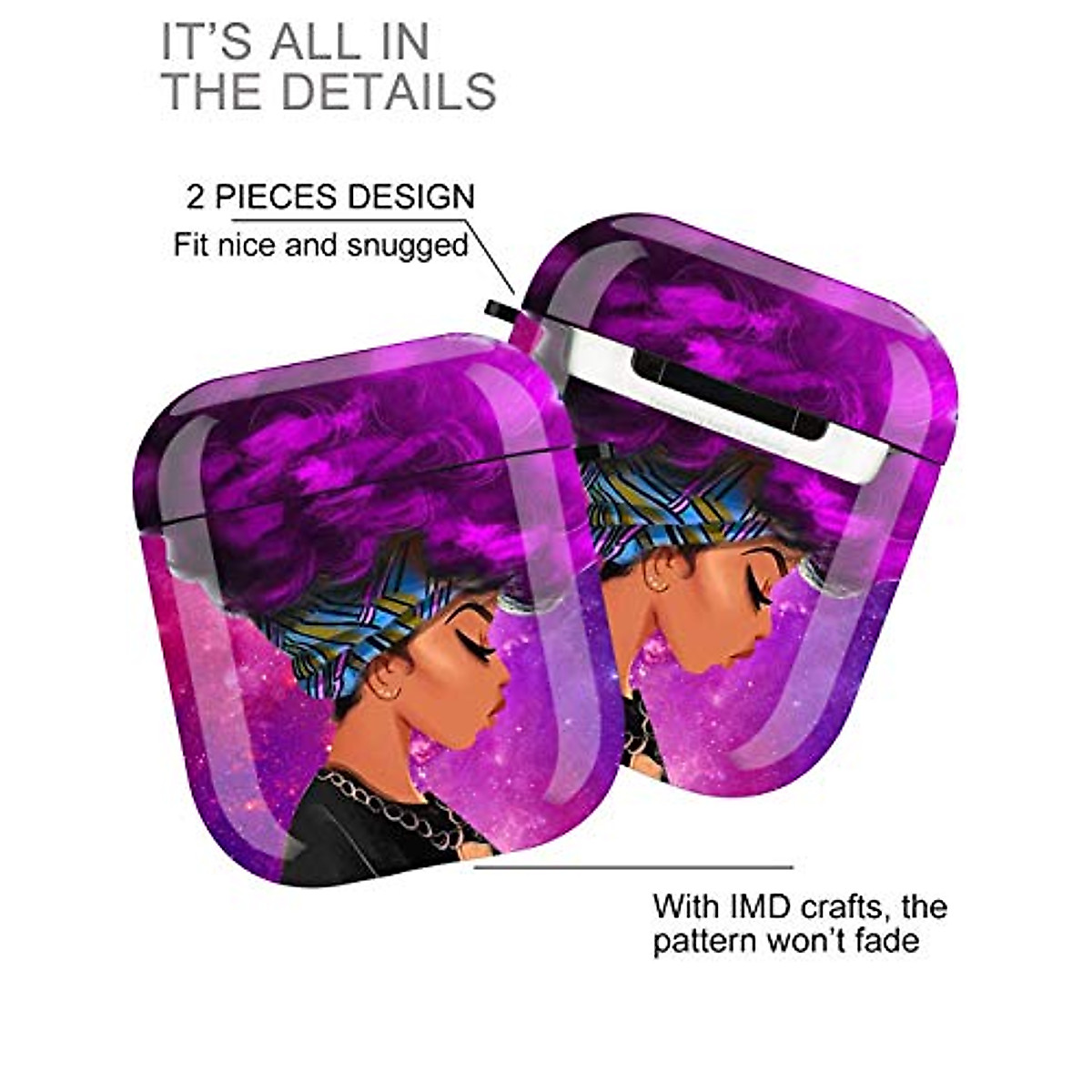 African American Girl Airpods Case - Wonjury Airpod Skin Protective Hard Case Cover Portable & Shockproof Women with Keychain for Apple Airpods 2/1 Charging Case (Purple Hair Girl)