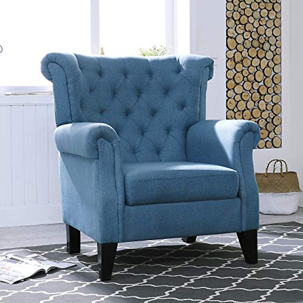 LOKATSE HOME Accent Chair Modern Club Armchair Indoor Furniture Comfy Upholstered Single Sofa for Living Room, Bedroom, Blue