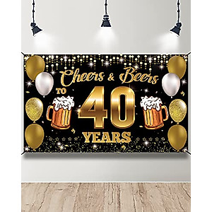 HTDZZI Cheers to 40 Years Backdrop Banner, Happy 40th Birthday Decoration for Men Women, 40th Wedding Anniversary, Black Gold 40 Year Old Birthday Party Sign Poster, Class Reunion Decor, 6.1ft x 3.6ft