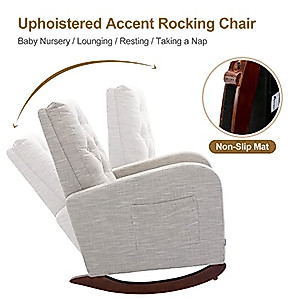 Rocking Chair Modern,Upholstered Glider Rocker Chair for Nursery,Comfy Armchair with Side Pocket for Living Room (Light Grey)