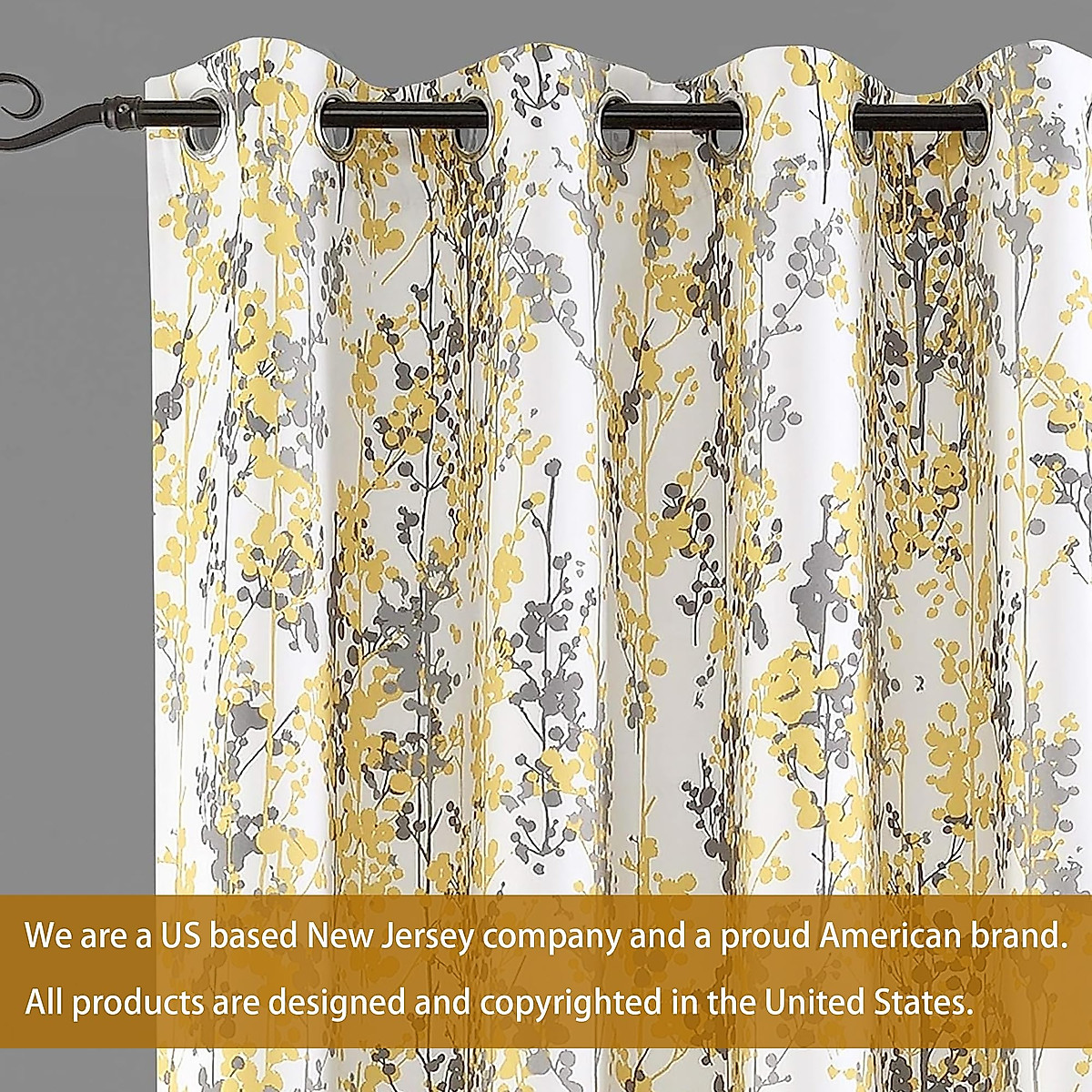 DriftAway Abstract Floral Yellow Curtains for Living Room Bedroom Ink and Ivy 84 Inches Long Botanical Room Darkening Window Drapes Grommet Top 2 Panels