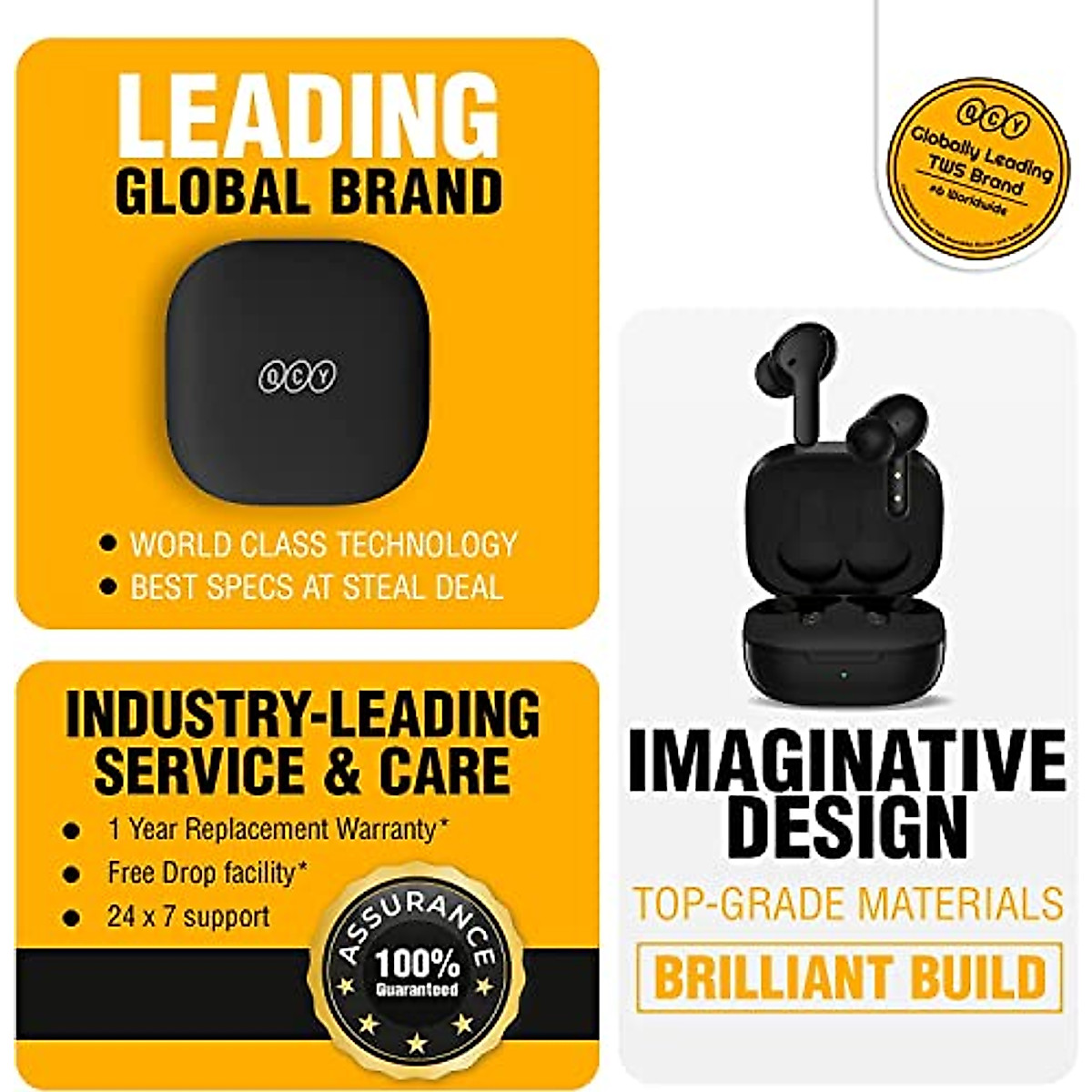 QCY T13 True Wireless Earbuds Bluetooth 5.1 Headphones Touch Control with Charging Case Waterproof Stereo Earphones in-Ear Built-in Mic Headset 40H Playtime (Black)