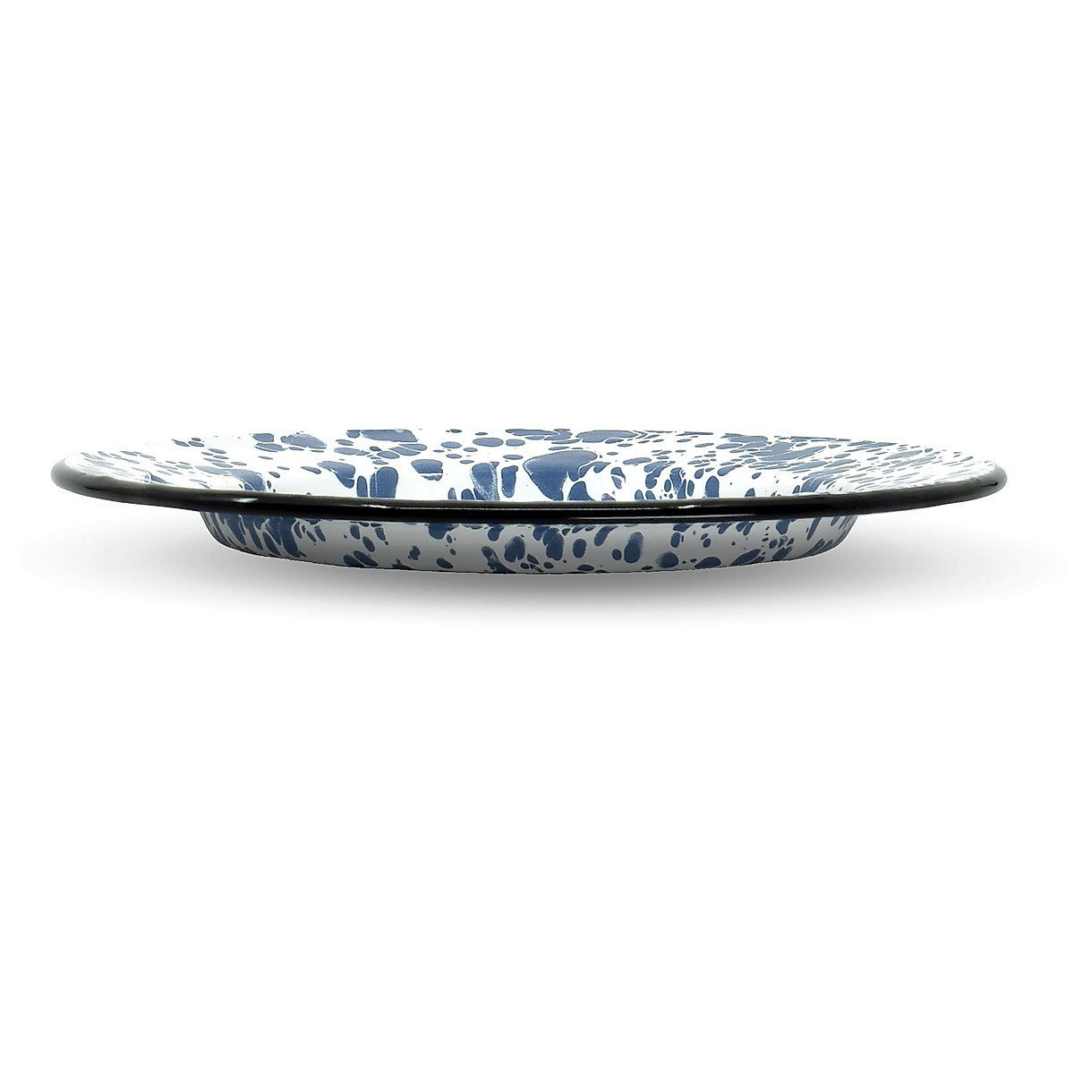 Red Co. Set of 4 Enamelware Metal Classic 10" Round Dinner Plate, Navy Blue Marble/Black Rim - Splatter Design