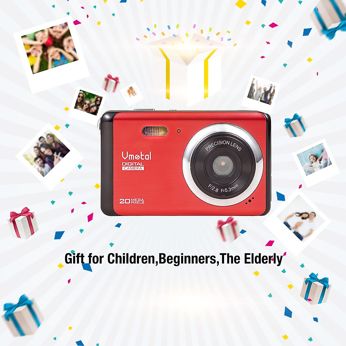 Mini Digital Camera Rechargeable FHD 1080P 20MP Camera, Vmotal Video Camera Digital Students Cameras with 2.8 inch TFT LCD 8X Digital Zoom Compact Camera (Red)