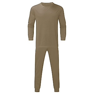 Men's Tracksuit Long Sleeve Round Neck Sweatshirts Tops Pants Set Two Piece Sweatsuits Outfits Sports Suit(Khaki,X-Large)