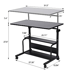 Portable Desk Small Desks for Small Spaces Laptop Table Black Rolling Adjustable Desk on Wheels Mobile Couch Desk for Bedroom Home Office Computer Standing Desk Student Desk with Storage 32x16 Inch