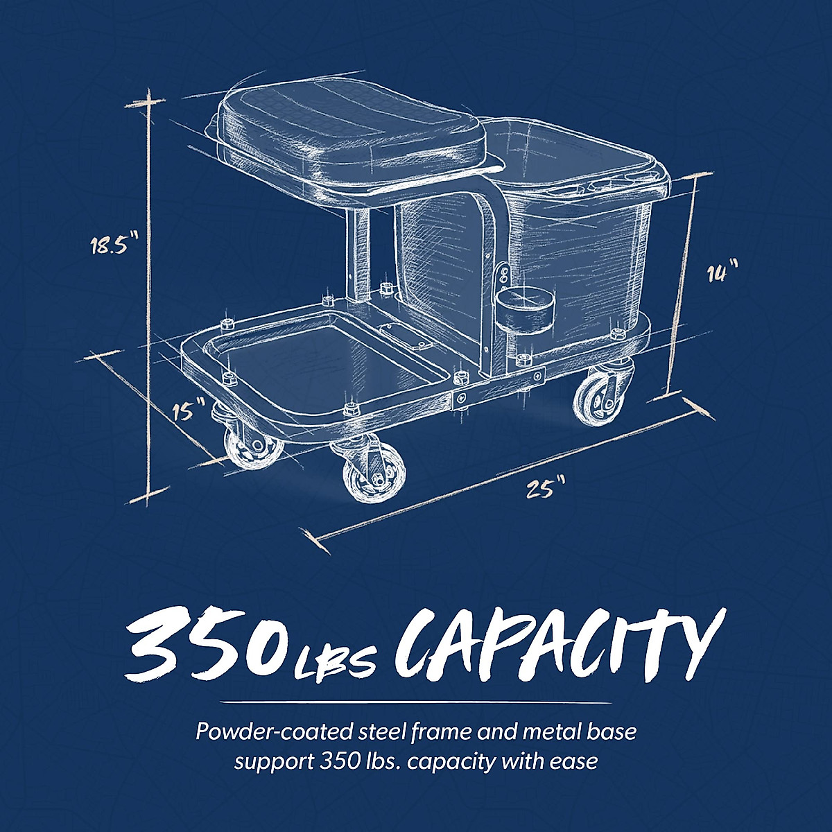 URBANTRANSIT Rolling Car Wash Stool with Bucket - Save Your Back, An Ideal Caddy Cart for Car Detailing, Cleaning, Painting and Gardening - 350 Lb Capacity with Easy-Glide Wheels and Removable Seat