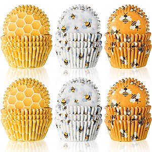 300 Count Honey Bee Cupcake Wrappers Bee Party Cupcake Cups Yellow Cupcake Liners for Bee Party Decorations Baby Shower Gender Reveal Party Wedding Birthday Supplies (Cute Style)