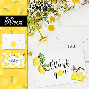 Whaline 30 Pack Lemon Thank You Cards with Envelopes Stickers White Yellow Fruit Greeting Cards Lemonade Blank Note Cards for Baby Shower Wedding Birthday Bridal Party, 4 x 6 Inch