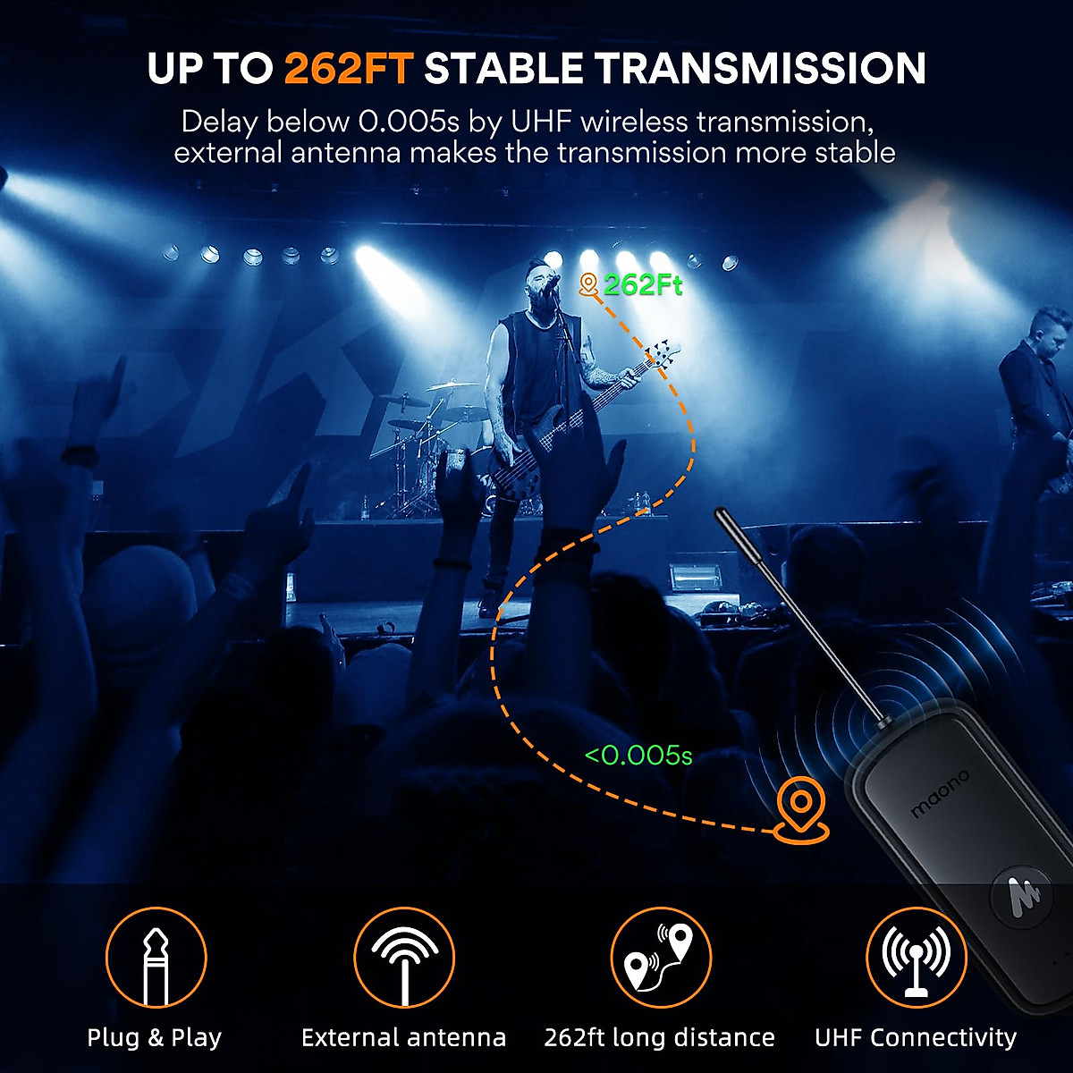 MAONO Wireless Microphone, UHF Handheld Cordless Dynamic Mic, 20 UHF Frequencies Karaoke Mic, Cordless Microphone for Singing, Karaoke, DJ, Singing, Church, Speech, Wedding,262 ft Range (WM760 A1)