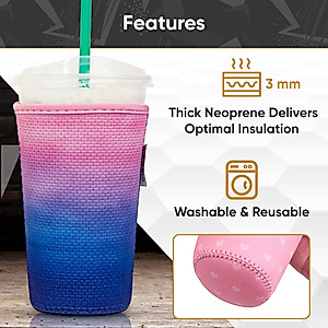 Baxendale and Co Reusable Neoprene Insulator Sleeves for Large Sized Iced Coffee and Cold Drink Cups, Boba Tea, Soda Cups, Tumblers and more (2 PK Large 32oz, Pastel)