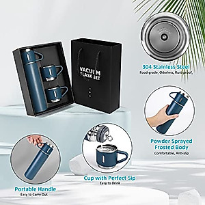 MOLINGRITAR Insulated Water Bottle with 3 Cups Stainless Steel Vacuum Thermos Flask Set with Handle for Men Women, Leak Proof Coffee Mug with Lid for Sport Travel Office School