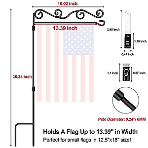Garden Flag Stand Floral Style, BONWIN Garden Yard Flag Pole Holder Stands, Powder Coated Weather-Proof Paint Metal Flagpole with Spring Stoppers & Anti-Wind Clip for Garden - 36.34"H x 16.02"W, 2 Pack