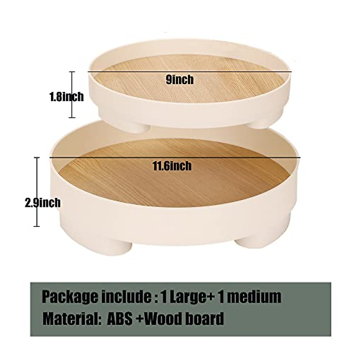 Round Bathroom Tray 2 Pack, Countertop Organizer Trays 12" and 9" Vanity Counter Tray Round Cosmetic Holder Decorative Tray Dresser Tray for Candle, Lotion Bottle, Cosmetics