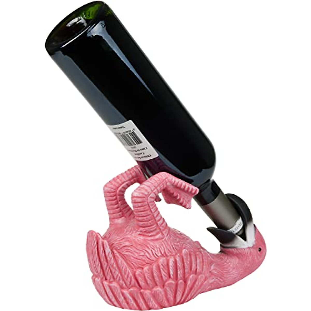BRUBAKER Wine Bottle Holder Thirsty Flamingo - Polyresin Bottle Decoration - Pink Bird Decorative Figurine Hand Painted Bar Wine Accessory - Funny Wine Gift