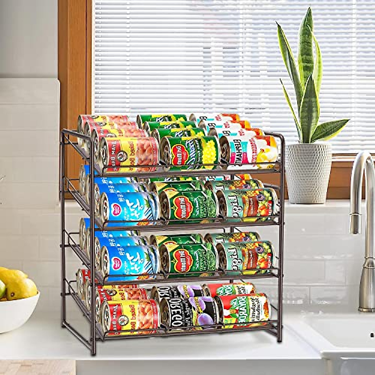 NUNET 4 Tier Stackable Can Rack Organizer,for food storage,kitchen cabinets or countertops,Storage for 48 cans,Bronze