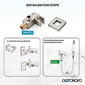 gotonovo Wall Mount High Pressure Brushed Nickel Square Hand Held Shower with Wall Connector and Solid Brass Hose Set