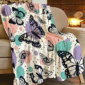 Butterfly Blanket Cozy Plush Flannel Fleece Colorful Butterflies Throw Blanket for Adult Youth Kids Ultra Soft Lightweight Fuzzy Party Blankets Gifts for Bed Couch Sofa 50"x40"