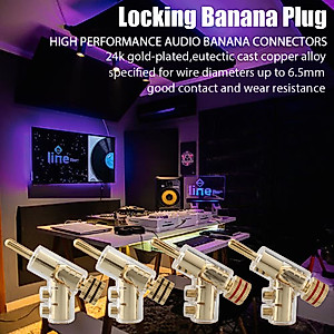 Tertullus 4Pcs Banana Clips Connectors Banana Plugs for Speaker Wire Gold Plated Screw Locking Connectors for Speaker Wire,AV Receiver, Amplifier, Surround Sound