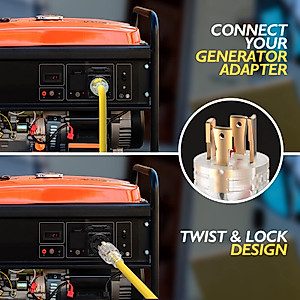 TOOLIOM 30 Amp to 110 Generator Adapter 4 Prong Locking Generator Cord 30 Amp to 15 Amp Adapter NEMA L14-30P/Four 5-20R Household Outlet Splitter,1.5 FT