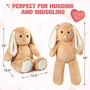 BenBen Bunny Stuffed Animal, 36" Jumbo Soft Rabbit Plush Toy, 3FT Lop-Eared Brown Bunny Plushie