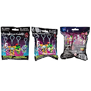 SCS Direct Five Nights at Freddy's Security Breach Mystery Blind Bag Keychain Figures, 3 Pack - Receive 3 of 7 Assorted Collectible 2" Toy Clip-on Key Chain Hanger Accessories - Gift for Kids & Teens