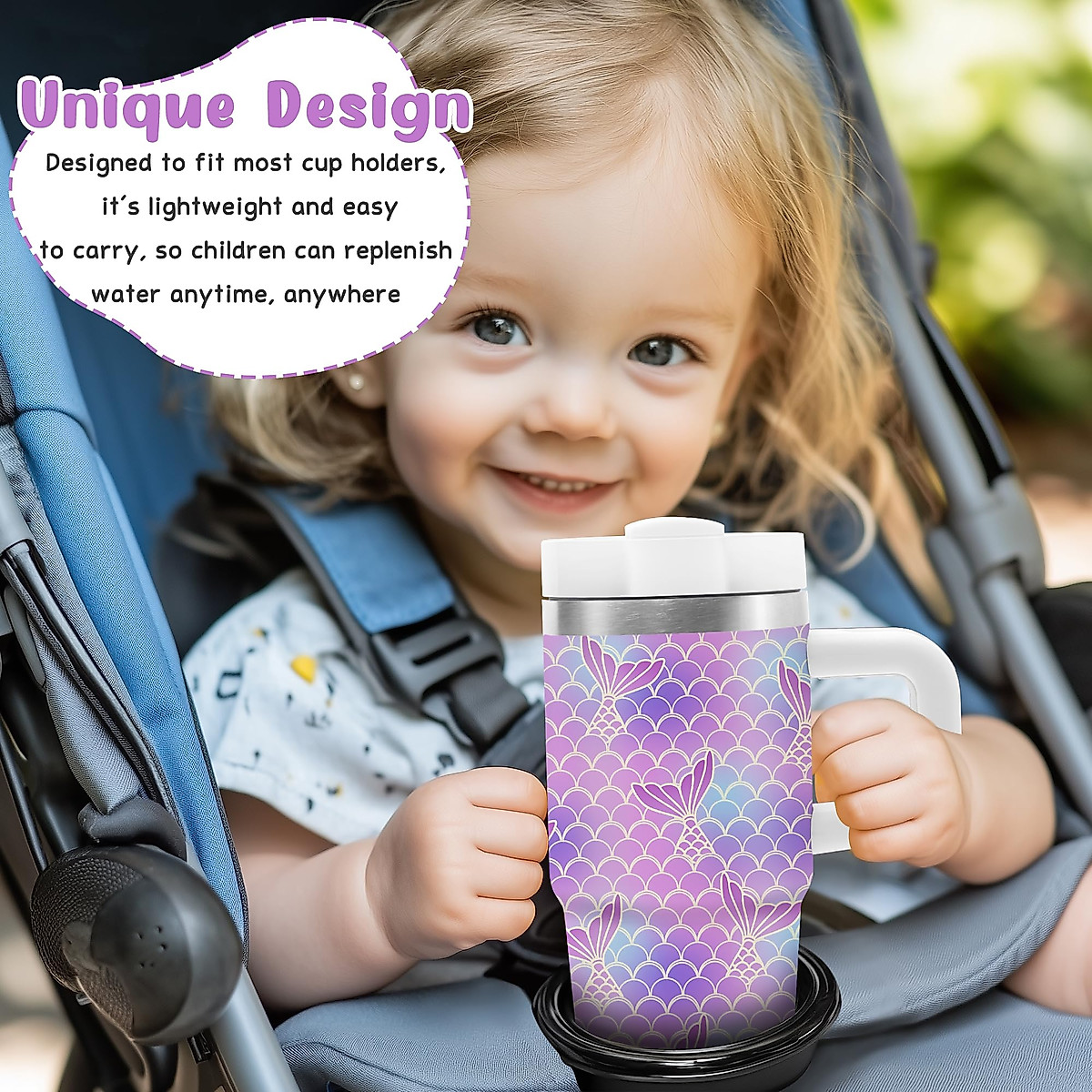 Mermaid Gifts for Women Girls, Mermaid Tail Tumbler with Handle and Straw 14 oz, Stainless Steel Mermaid Cups Mug, Mermaid Stuff, Mermaid Decor for Mermaid Lover for Birthday Valentines Day