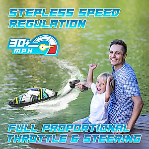 DEERC Brushless Remote Control Boat, 30+ mph Racing RC Boat, Full Proportional 2.4Ghz Speed Boat,Selfrighting Fast Boat with LED Light for Adults & Kids