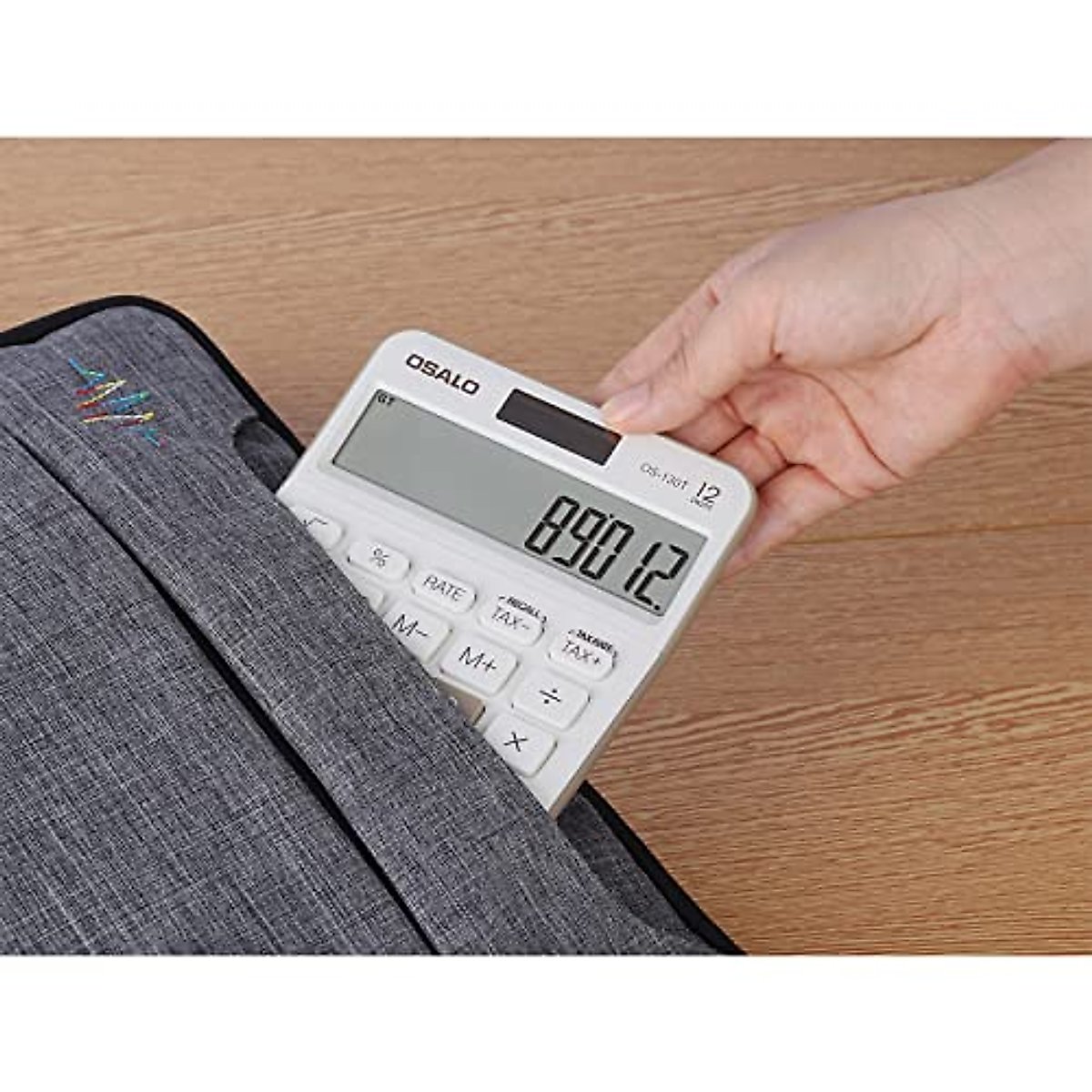 Desktop Calculator Large LCD Display 12 Digit Number Big Button Tax Financial Accounting Calculator, Battery and Solar Powered, for Desk Office Home Business Use(OS-130T Brown)