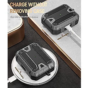 Koaichi Compatible with AirPods Pro(2nd Generation/1st Generation), Full-Body Rugged Hard Shell Protective Case Cover with Keychain Designed for AirPods Pro (2022/2019), Black