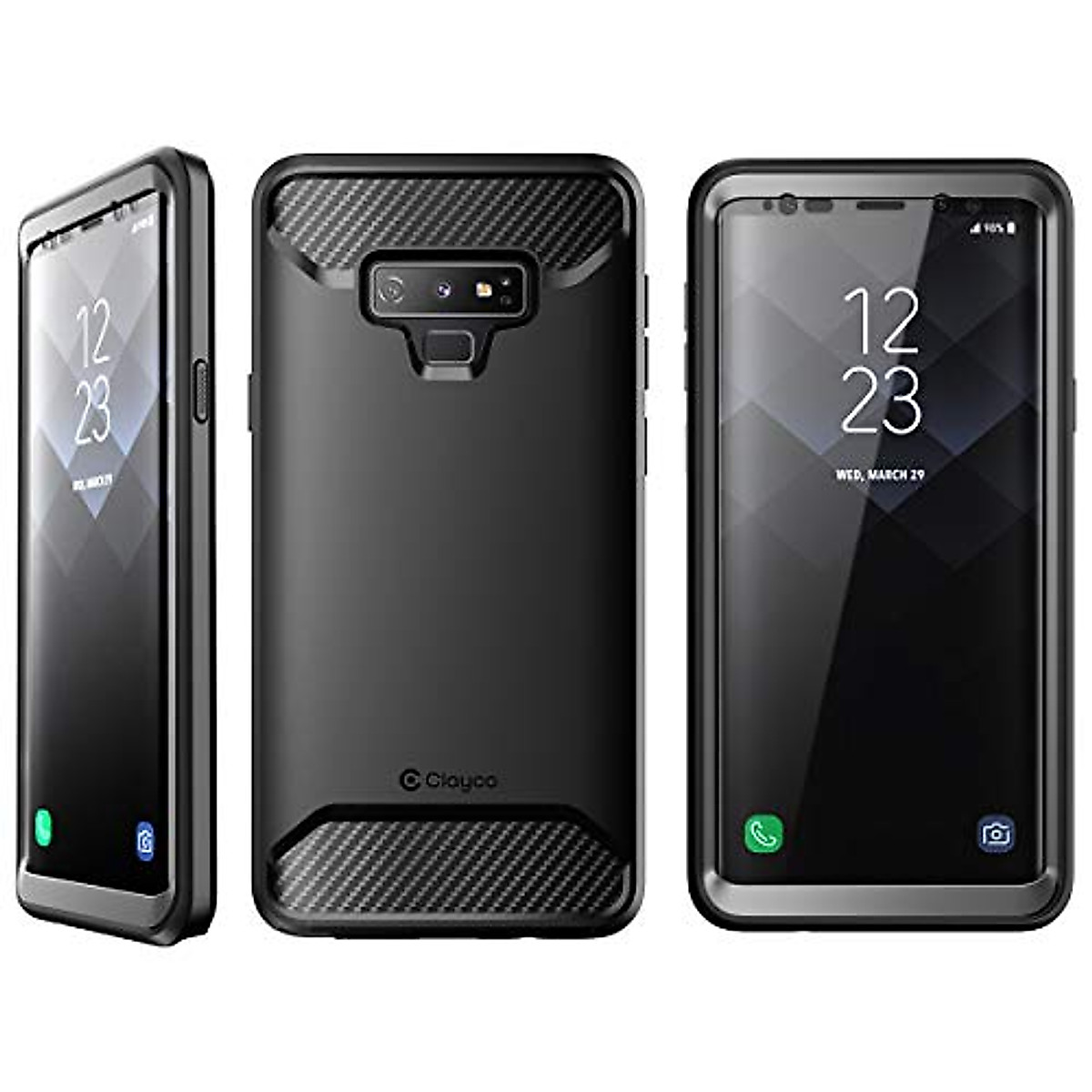 Clayco Xenon Series Case for Samsung Galaxy Note 9 (2018 Release), Full-Body Rugged Case with Built-in 3D Curved Screen Protector (Black)