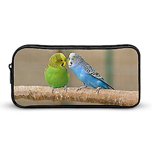 Parakeets Love-Birds Parrots on Branch Teen Adult Pencil Case Large Capacity Pen Pencil Bag Durable Storage Pouch