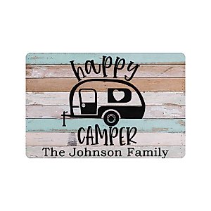 Artsadd Custom Your Family Name Doormat Personalized Camper Funny Door mat,Happy Camper, 24 x 16 Inches Indoor Outdoor Welcome Rug Rv Decor for Garden Kitchen Bedroom
