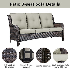 Belord Wicker Patio Furniture Sets - 8 Piece Outdoor Rattan Furniture Conversation Sets with 4 Swivel Rocker Chairs, Rattan Sofa, Wicker Ottomans and Coffee Table, Brown/Beige