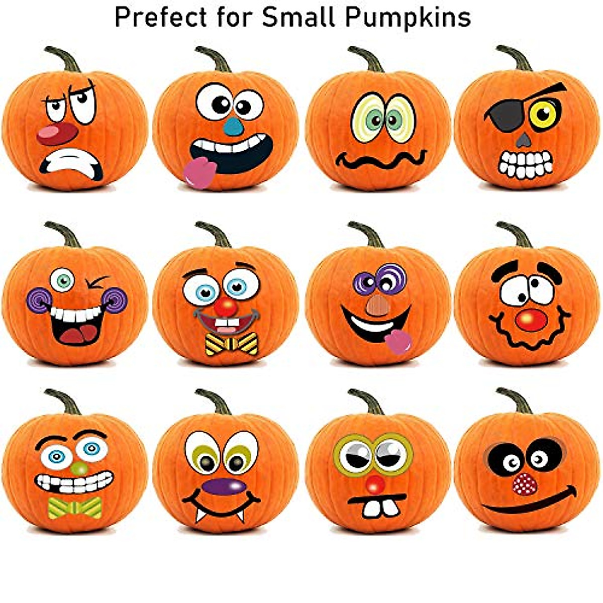 36 Packs Halloween Pumpkin Decorating Stickers, 18 Sheet Pumpkin Face Stickers in 12 Designs for Halloween Party Supplies Trick or Treat Party Favors