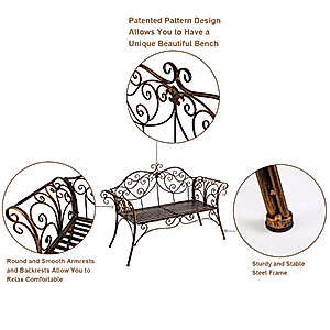 HLC Garden Bench Metal Outdoor Benchs for Front Porch Patio Park Yard 2 Seats Bench with Backrest and Armrests (Antique Bronze)