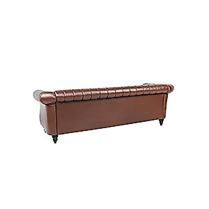 EMKK 84inch 3 Seater Sofa Modern Upholstered Couch Faux Leather Sofá for Living Room, Rolled Arm Chesterfield Small Spaces,Bedroom,Apartment,Dorm,Office, Dark Brown 84''