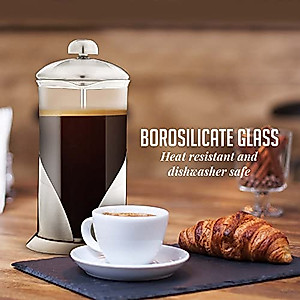 OVENTE French Press Coffee Maker 20 Ounce, 4 Level Stainless Steel Filter System, Borosilicate Heat Resistant Glass Carafe with Free Measuring Scoop, Silver FSL20S